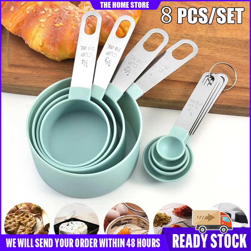8pcs Stainless Steel Measuring Cups Kitchen Measuring Cup and Spoon Set ...