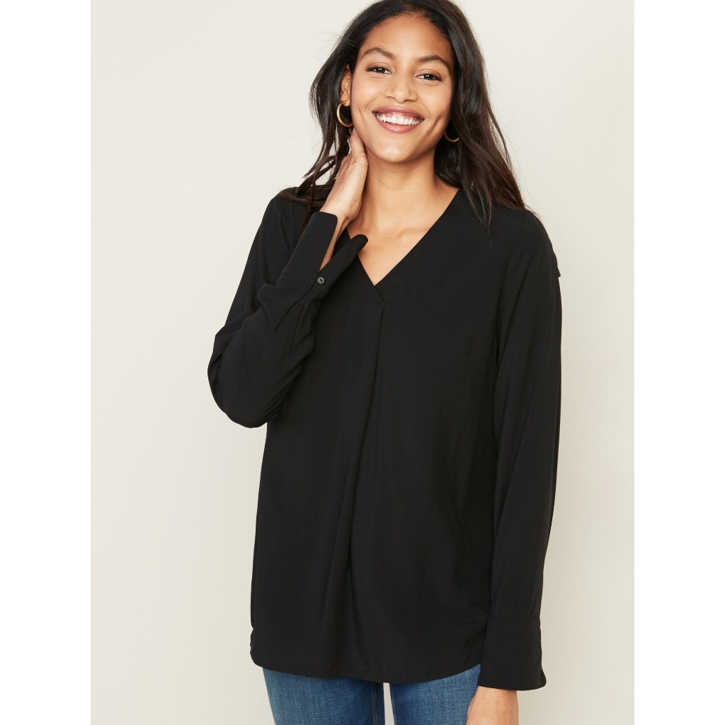 553053 Relaxed V-Neck Tunic - Black | Shopee Philippines