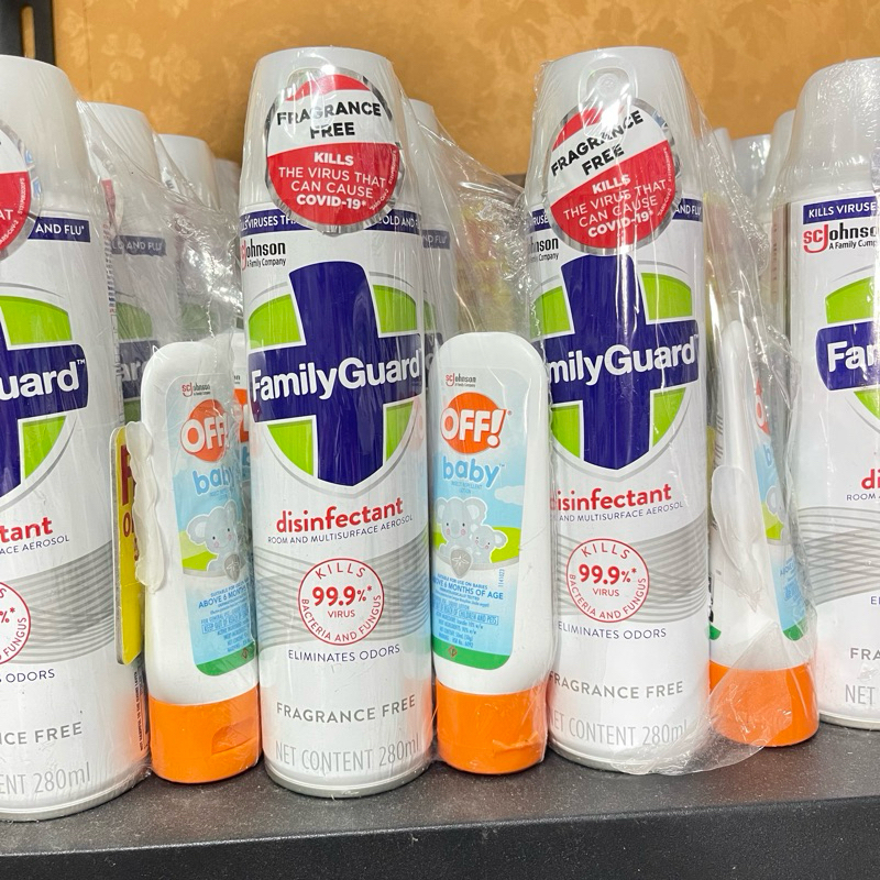 Family Guard Disinfectant Spray Fragrance Free 280ml + Off Baby Lotion ...