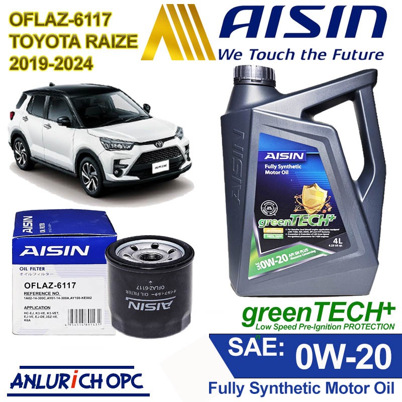 AISIN CHANGE OIL PACKAGE TOYOTA RAIZE FULLY SYNTHETIC 0W-20 1 GALLON ...