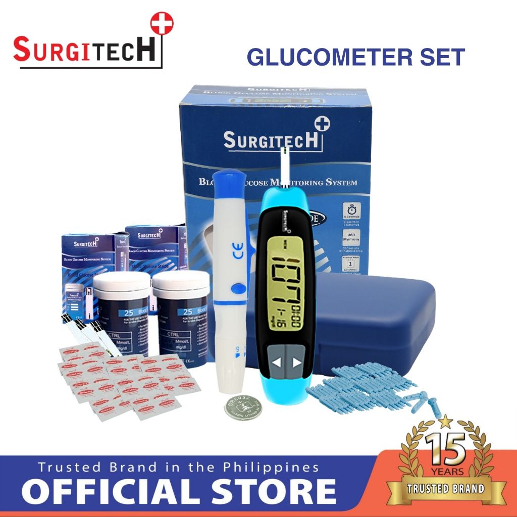 Surgitech Blood Glucose Monitor with 100pcs strips/ 100pcs alcohol pad ...