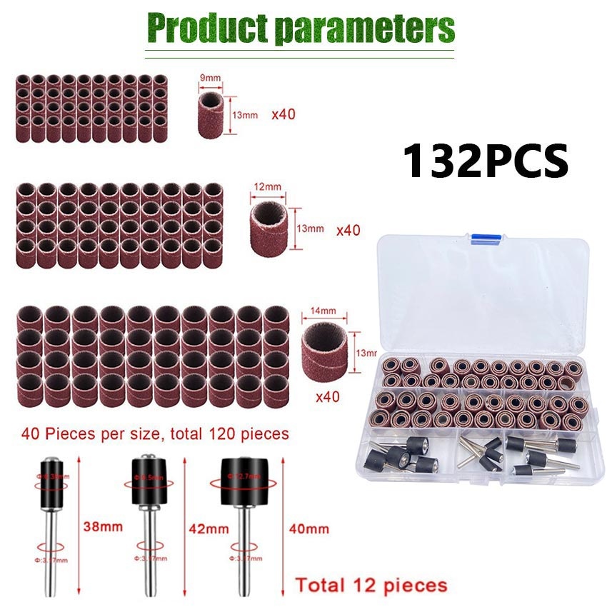132Pcs Sand Paper Ring Drum Sanding Kit Fits for Dremel Tool Grinding ...