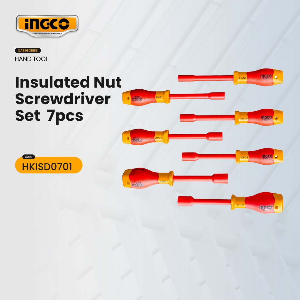 Ingco HKISD0701 7pcs Industrial Insulated Nut Screwdriver Set 1000V, VDE / GS certified IHT ...