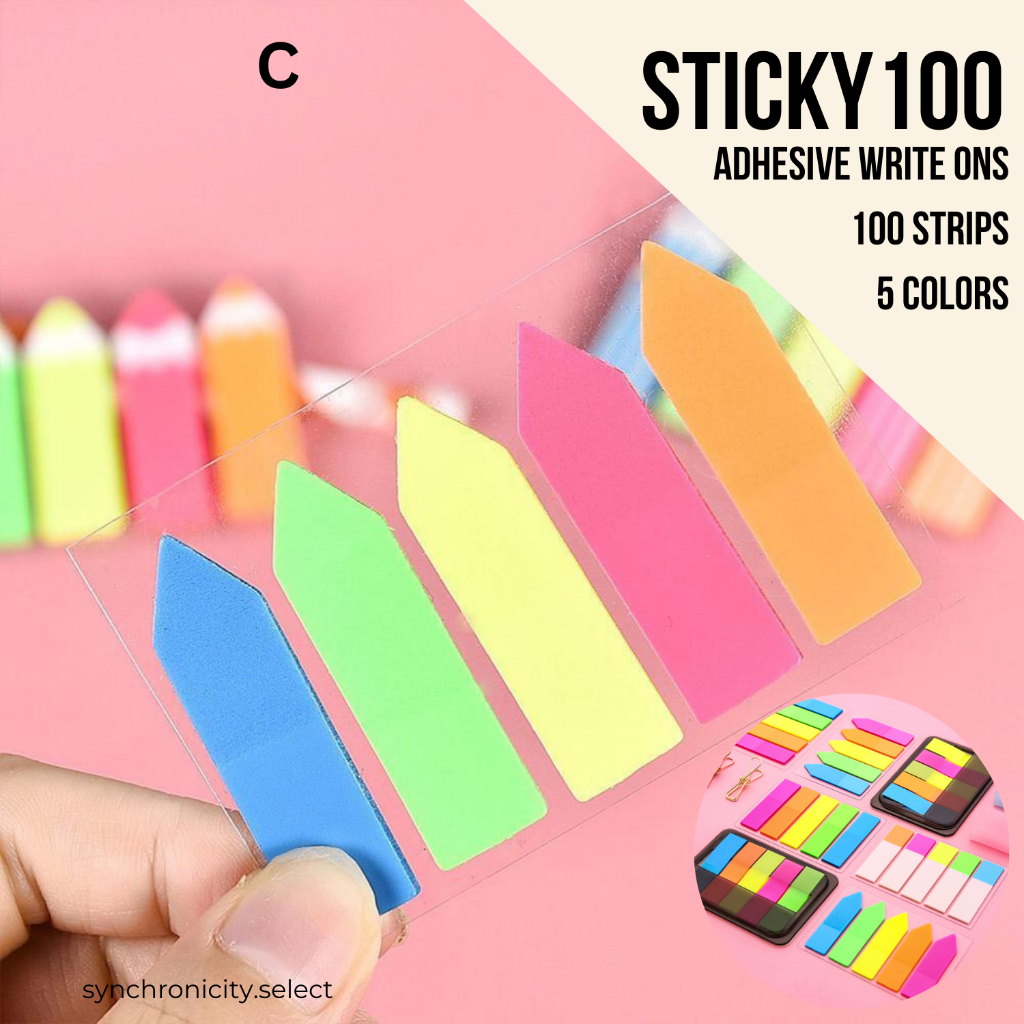 STICKY100 Adhesive Write-Ons: 200 Strips, 10 Colors - Sticky Tabs ...