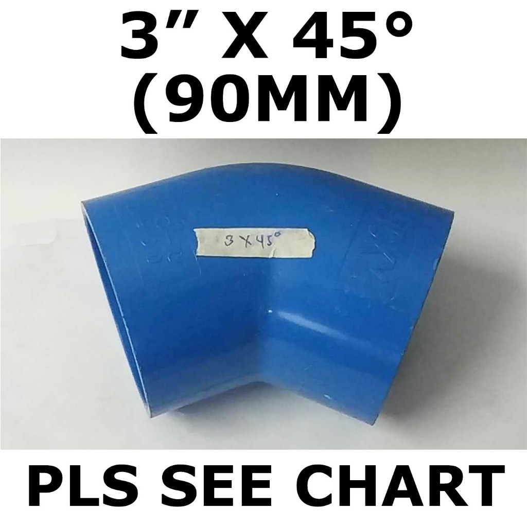 PVC ELBOW 90MM X 45° BLUE FOR CLEAN WAER === PVC ELBOW 3" X 45 ...