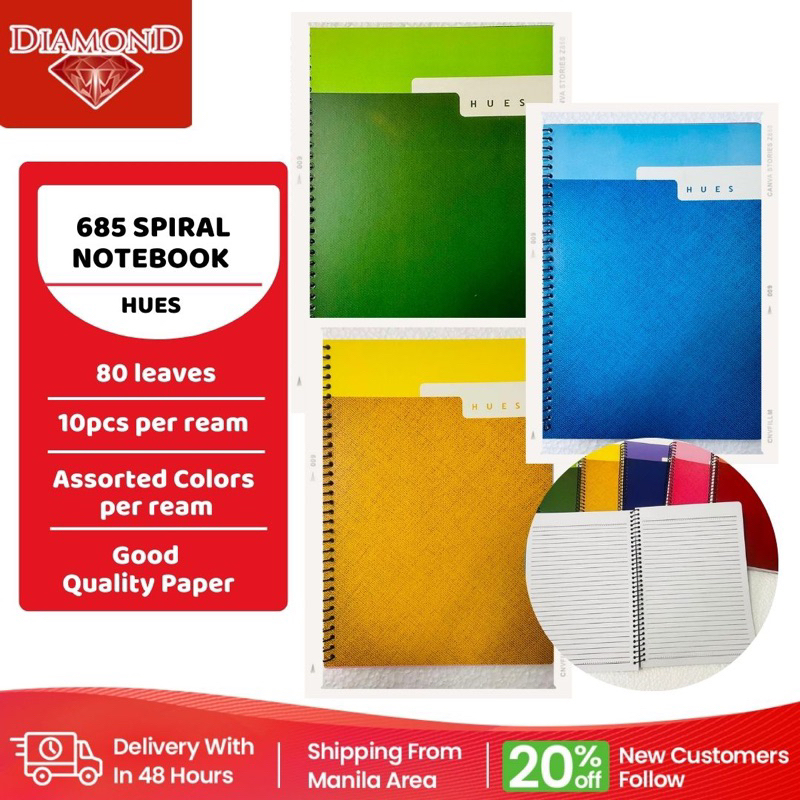 685 Spiral Notebook VX-Hues 80leaves Assorted Colors 10pcs per ream ...