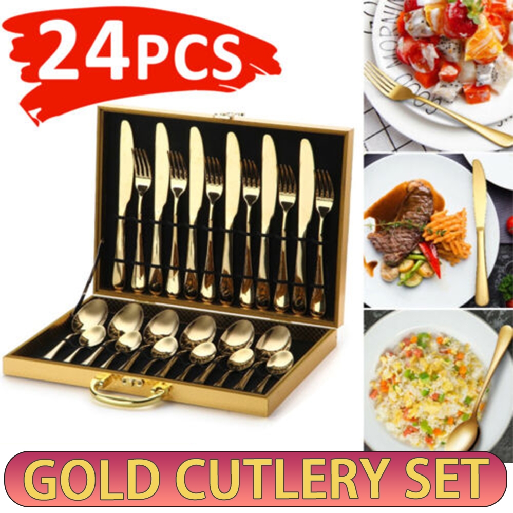 24Pcs Luxury Gold Cutlery Spoon Set Stainless Steel Cutlery Gold Spoon ...