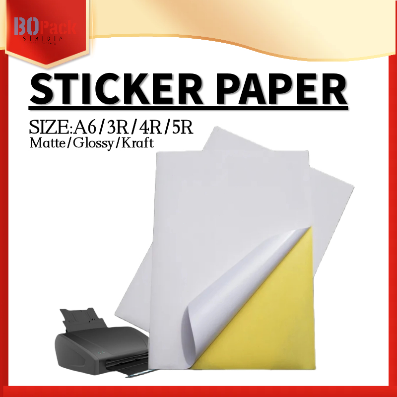 100 Pcs A4 A6 3r 4r 5r Sticker Paper Glossy & Matte Sticker Pack For 
