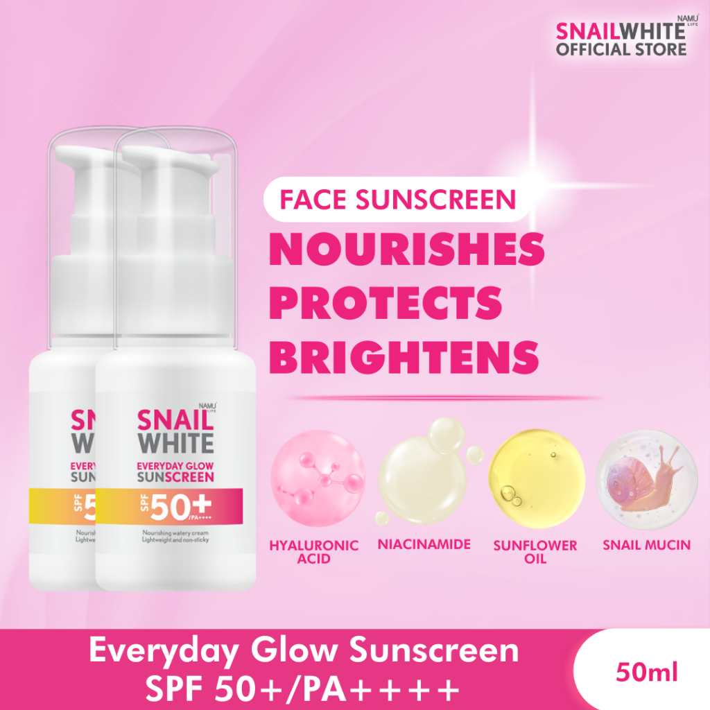 SNAILWHITE Everyday Glow Sunscreen SPF 50+/PA++++ 50ml, Bundle of 2 | Shopee Philippines