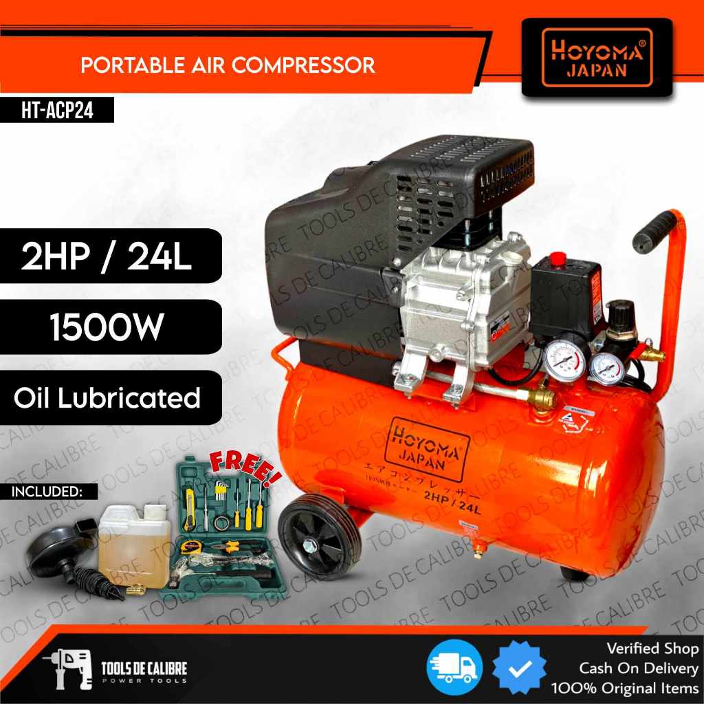 HOYOMA JAPAN Portable Air Compressor 1500W 2hp/24L HT-ACP24 with FREE ...
