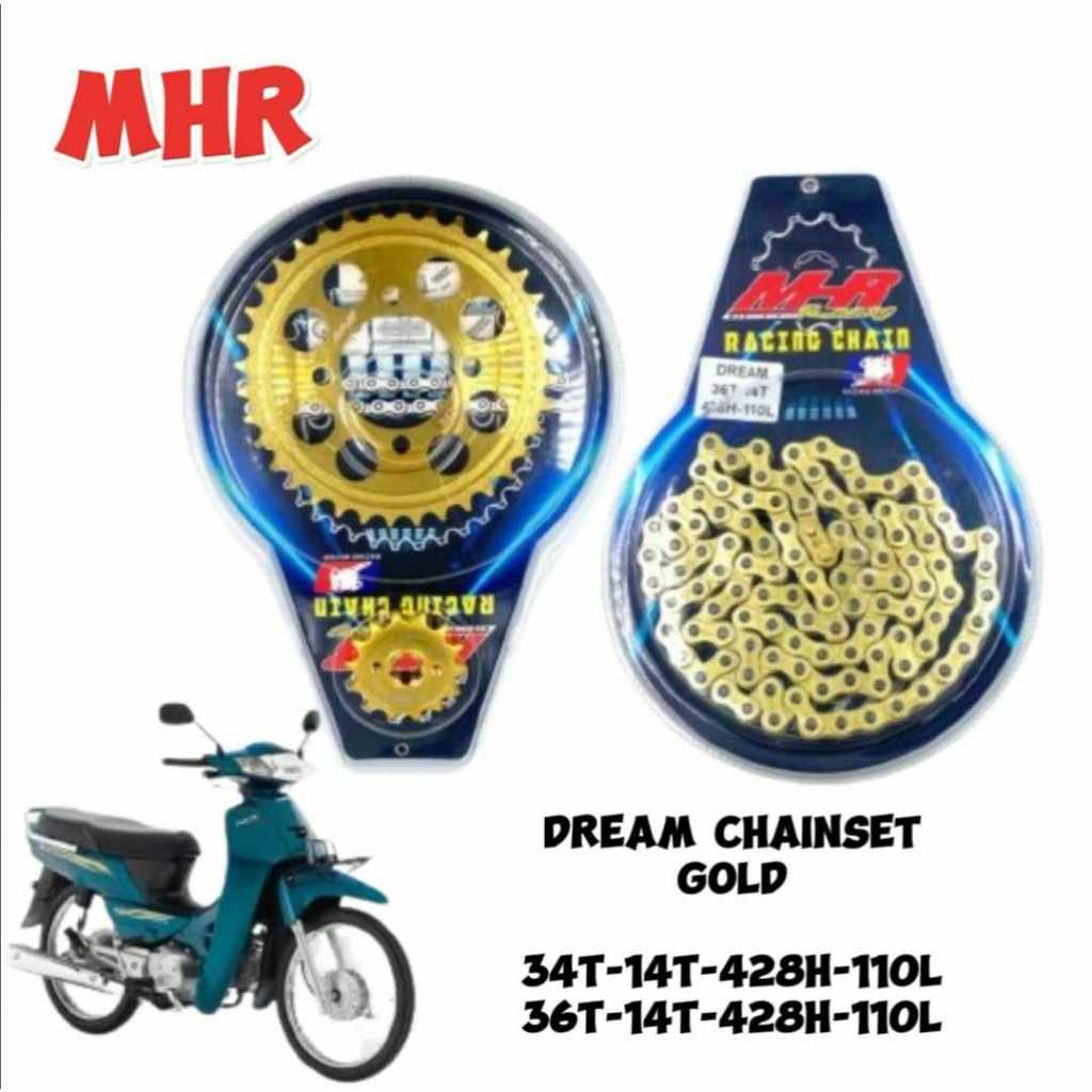 MHR Honda Dream C100 Sprocket Gold Chain Set Motorcycle (34T/36T-14T ...
