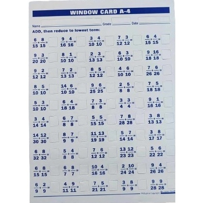 Math Window Card ( A4 . S4 , D4 . M1 , M4 , ) per piece | Shopee Philippines
