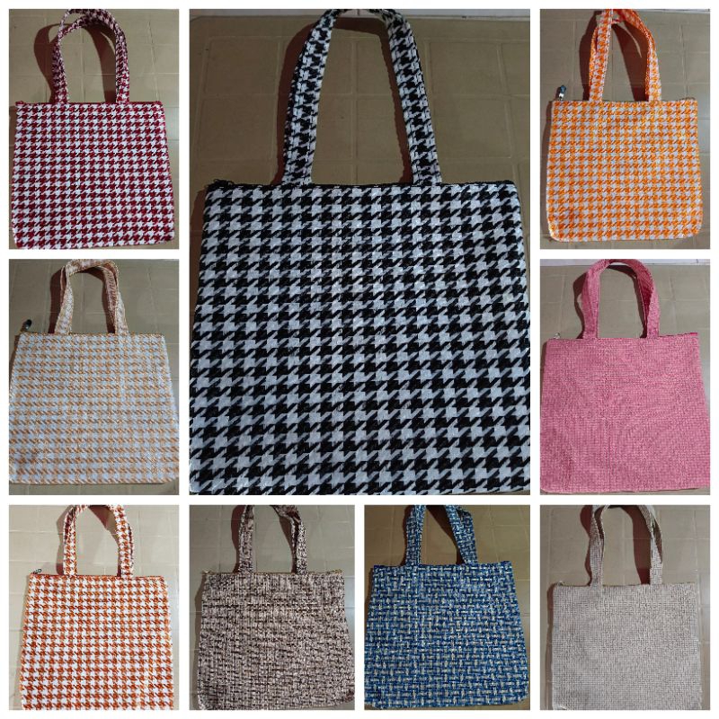 TOTE BAG WITH ZIPPER,LINING, AND POCKET INSIDE(14X14 INCHES) | Shopee ...