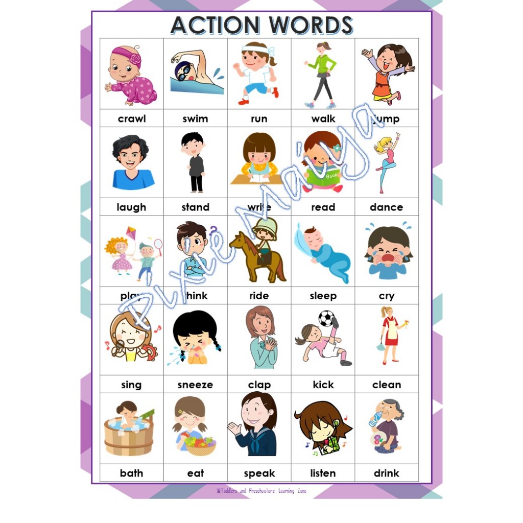 Action Words | Laminated A4 Chart | 230 gsm photopaper | 250 and 125 ...