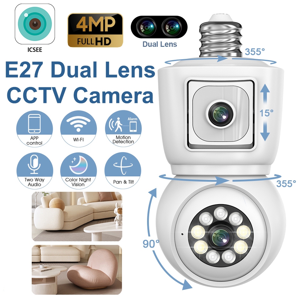 ICSEE R3 4MP Dual lens bulb camera Dual Screen Auto Tracking 355 ...