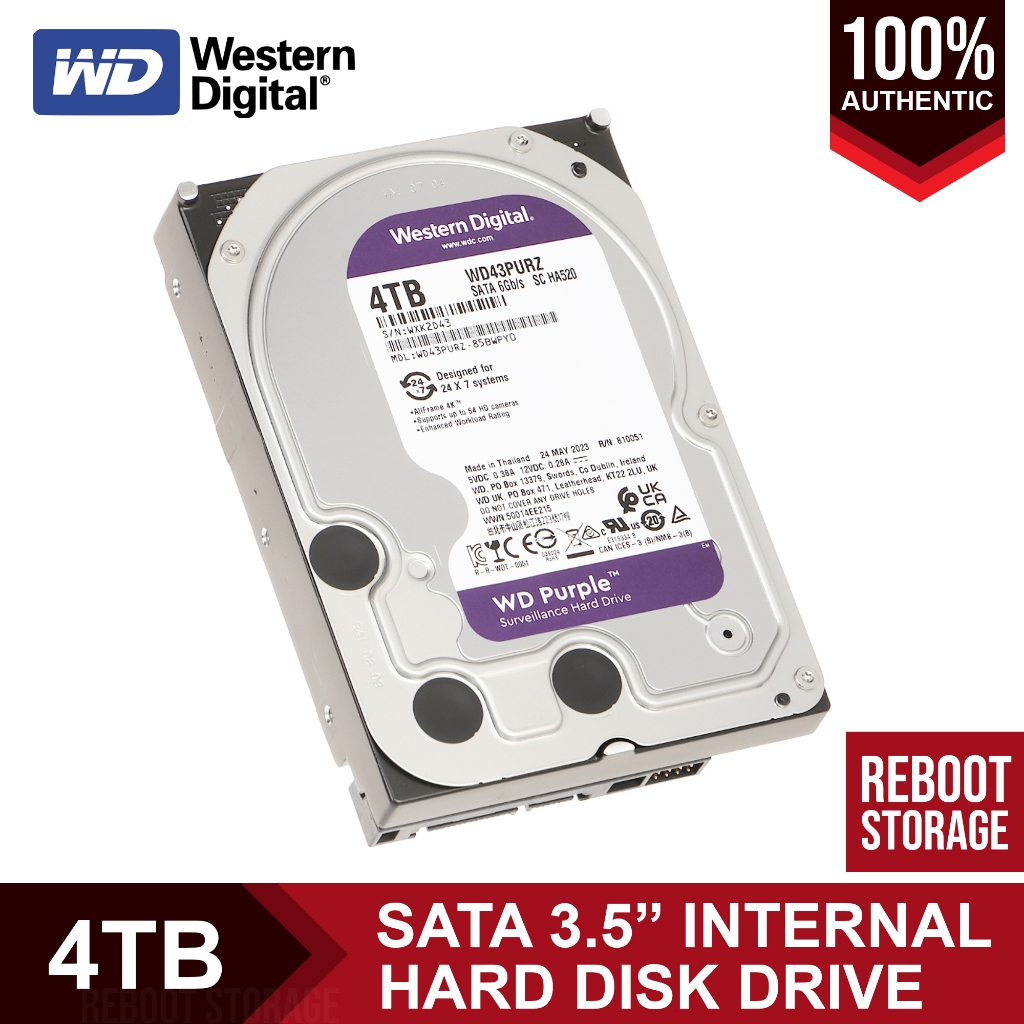 Western Digital WD Purple 4TB WD43PURZ Surveillance HDD Hard Disk Drive CCTV NVR DVR Sata 3.5 ...