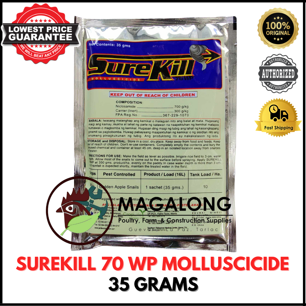 SUREKILL 70WP POWDER - MOLLUSCICIDE - SNAIL KILLER 35G Like CRUSHER CANON NICLOS M PLUS NICLOMAX ...