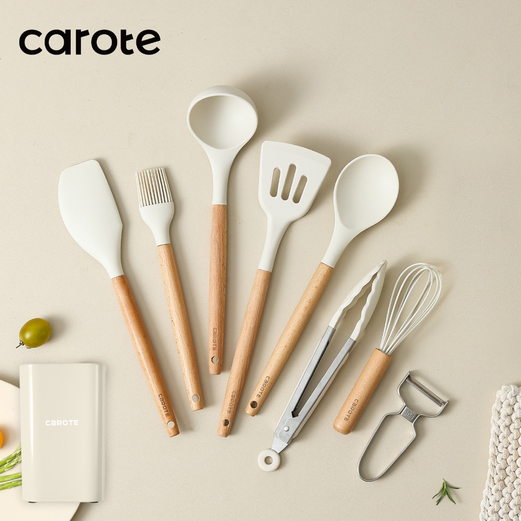 CAROTE Kitchen Tools Set, 9 Pieces, Silicone Cookware Set, High Heat ...