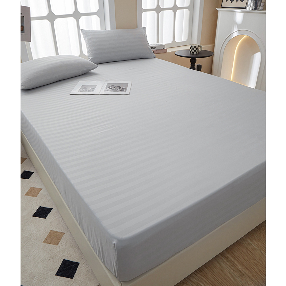 3in1 Set Plain Stripe Fully Garterized Canadian Cotton Bedsheet With 2 ...