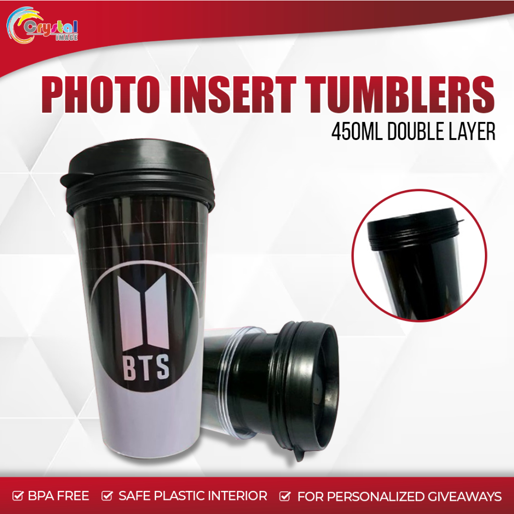 Photo Insert Tumbler Black 450ml without Handle Double Layer Portable ...