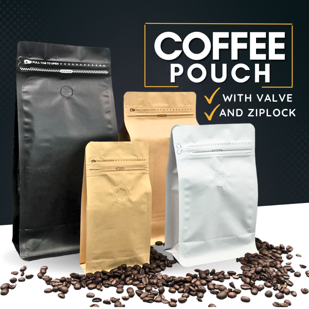 1pc Resealable Coffee Stand Up Pouch with Valve and Gusset Type Flat ...