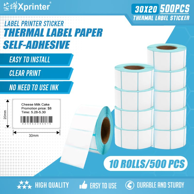 Xprinter 10 Rolls 30*20mm Thermal Label Sticker Paper Adhesive Sticker ...