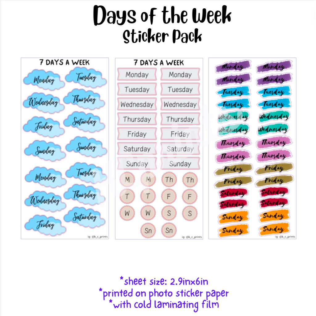 Days of the Week Sticker Pack Journal Diary Deco | Shopee Philippines