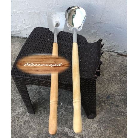 EXTRA LARGE LADDLE/SANDOK STAINLESS WITH HARD WOOD QUALITY HANDLE Pang ...