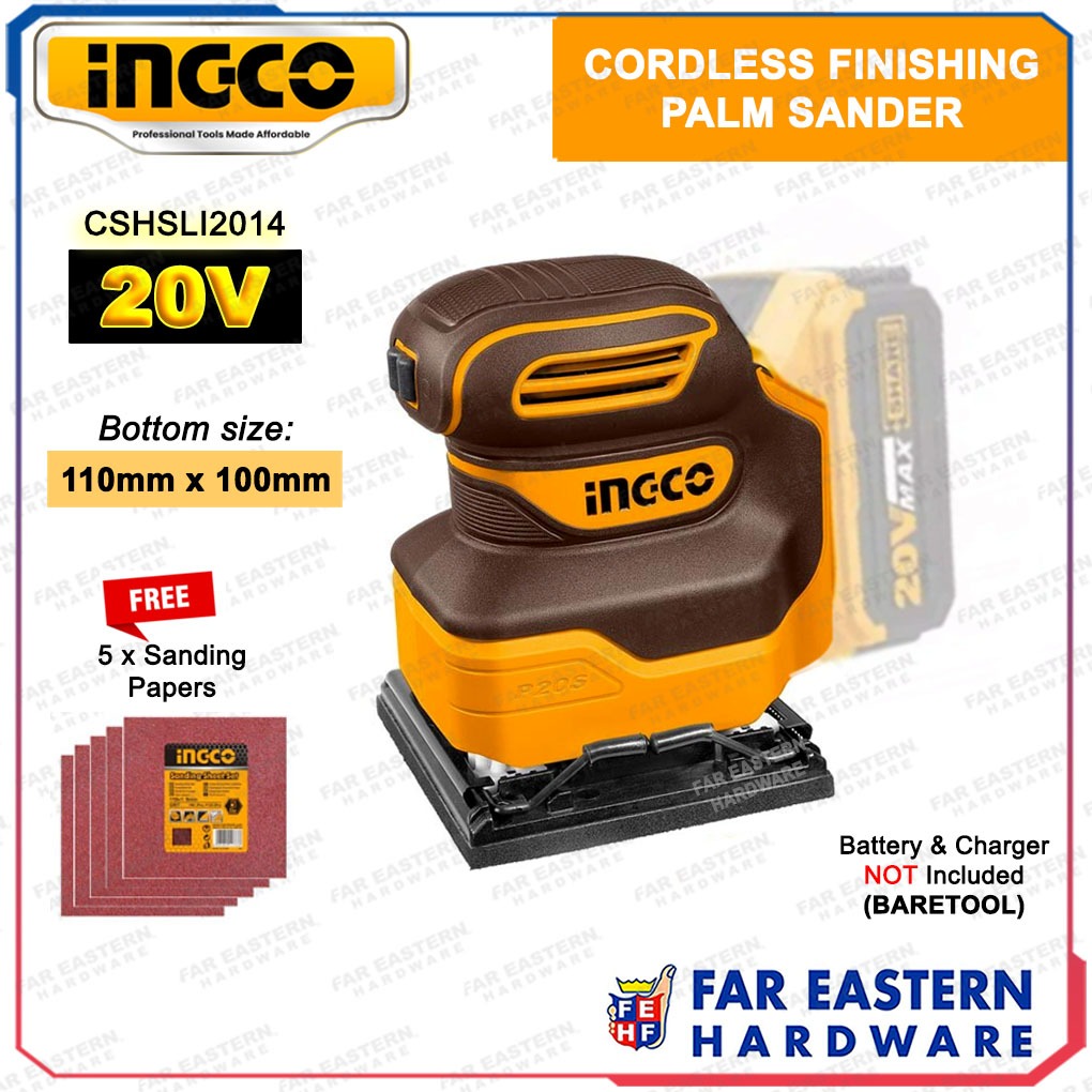 INGCO Cordless Finishing Palm Sheet Sander 20V (Baretool) CSHSLI2014 ...