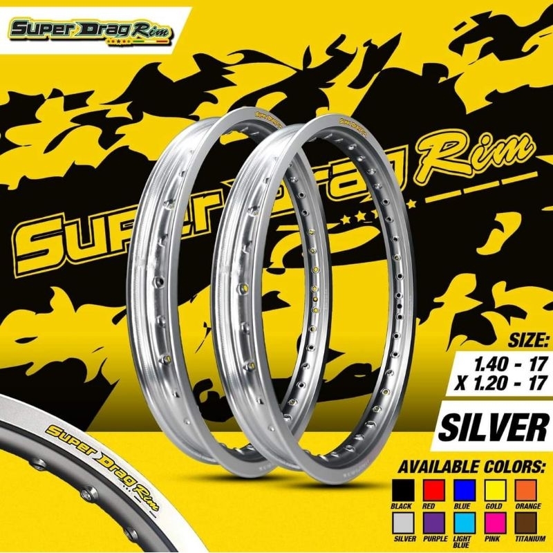 SUPER DRAG RIM broken size (SDR)1.40-17 1.20x17 SILVER pink /green/blue ...