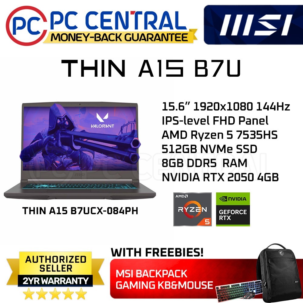 MSI Thin A15 ( B7UCX-084PH) Gaming Laptop | AMD Ryzen 5 7535HS (6 Cores) | 8GB |RTX 2050(PC ...