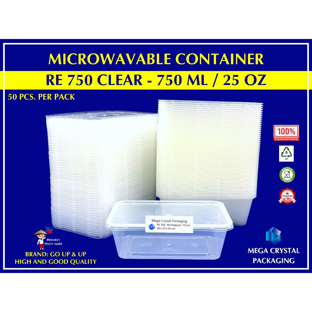 [ 50 Pcs ] Microwavable Plastic Container RE 750 - Rectangular 750 ml CLEAR | Shopee Philippines