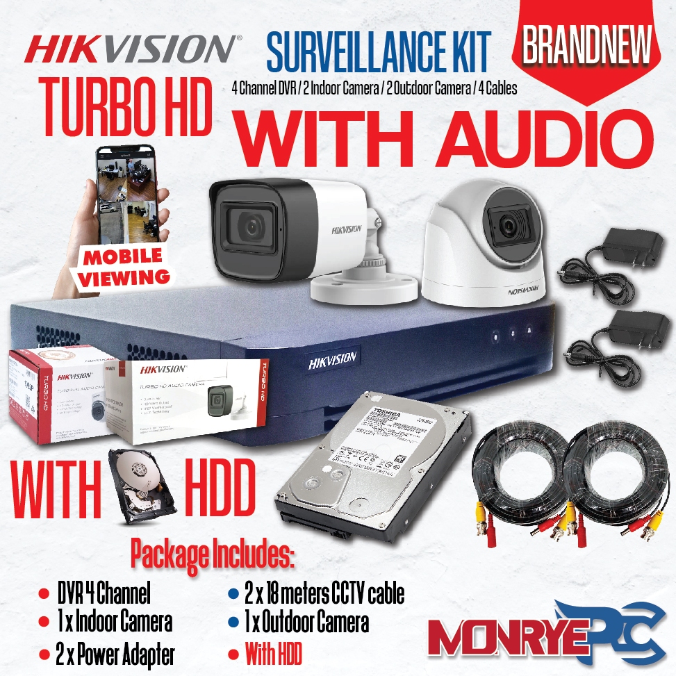 HIKVISION CCTV KIT WITH AUDIO / BRAND NEW DVR 4 Channel / WITH HARD ...
