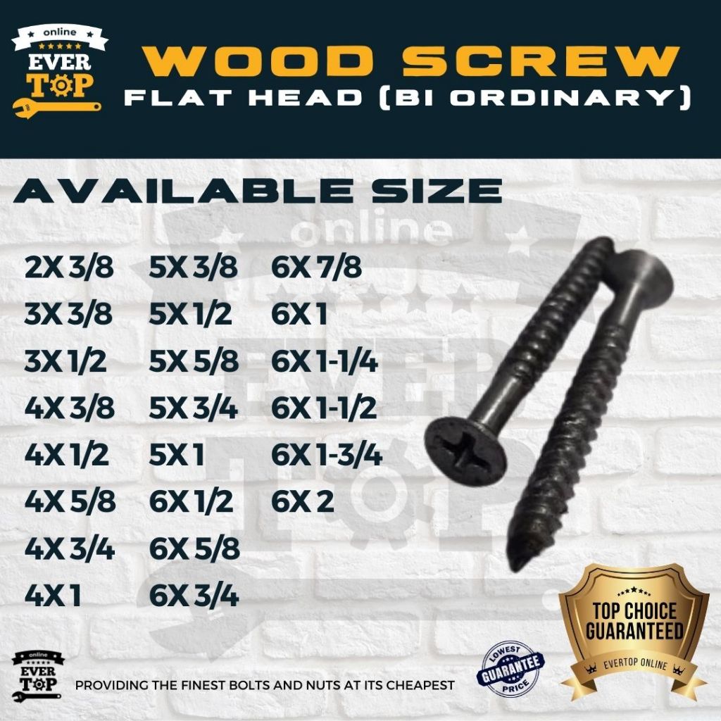 2", 3", 4",5", 6" Wood Screw (BI Ordinary) Self-Tapping Flathead ...