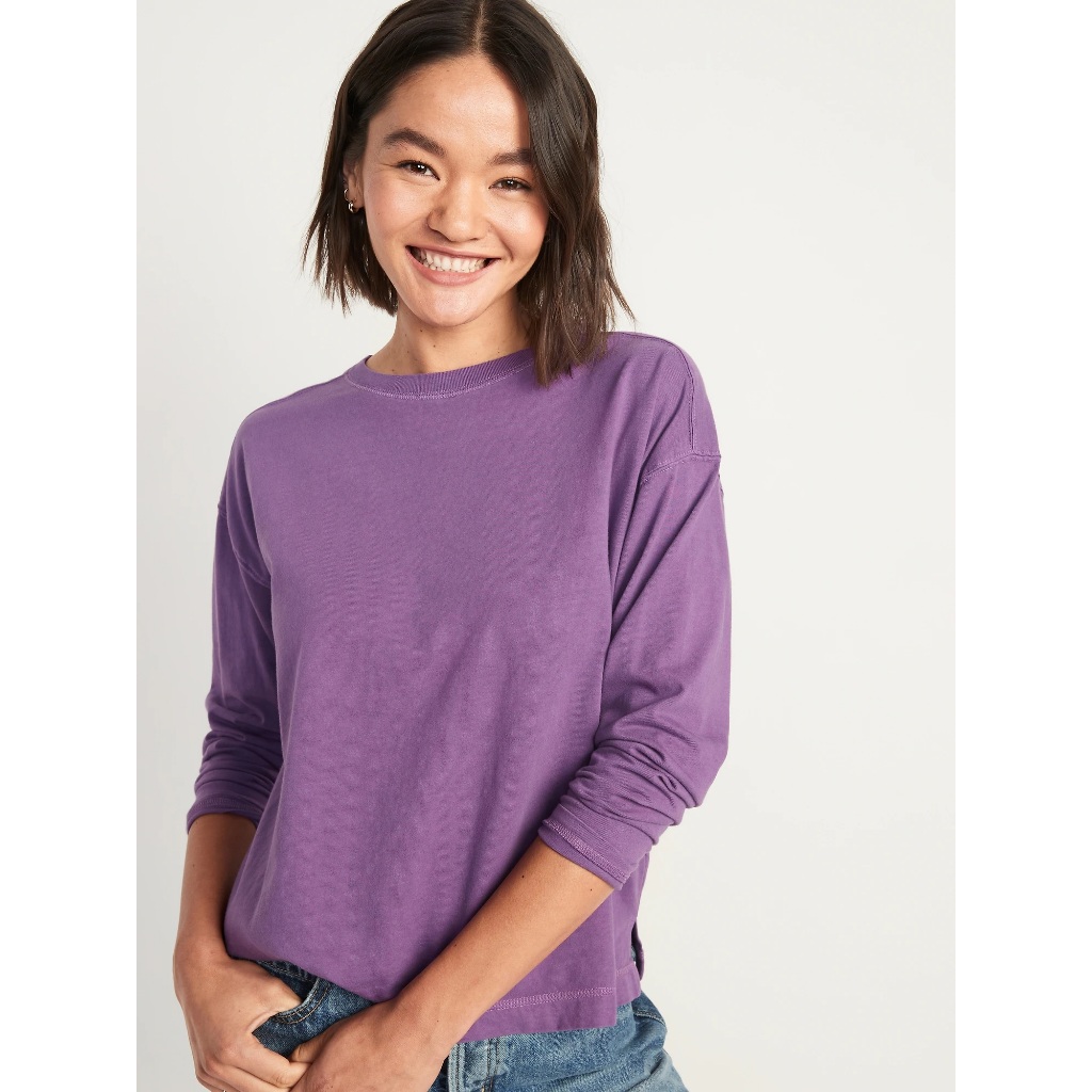 704754 Long Sleeve Vintage Loose T-Shirt - Violet | Shopee Philippines