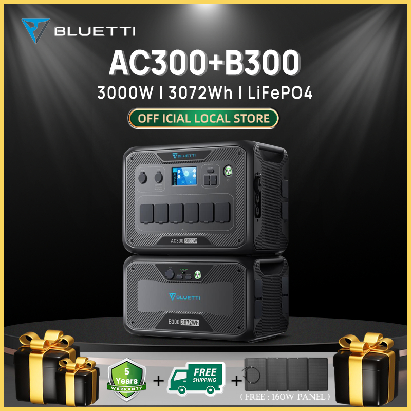 BLUETTI AC300+B300 3072Wh/3000W Inverter LiFePO4 Portable Power Station Solar Generator with UPS ...