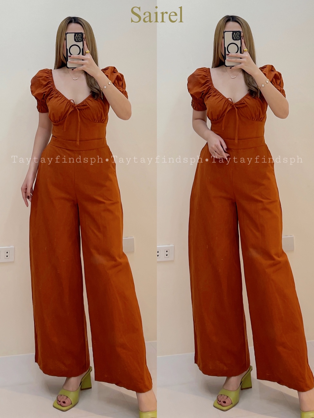 SAIREL PUFF TIE AND WIDE LEG PANTS COORDINATES | taytayfindsph | Shopee ...