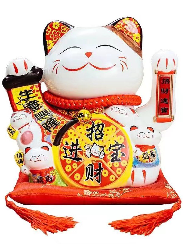 EnergyPower Electric Maneki waving Cat, White Porcelain Battery home ...