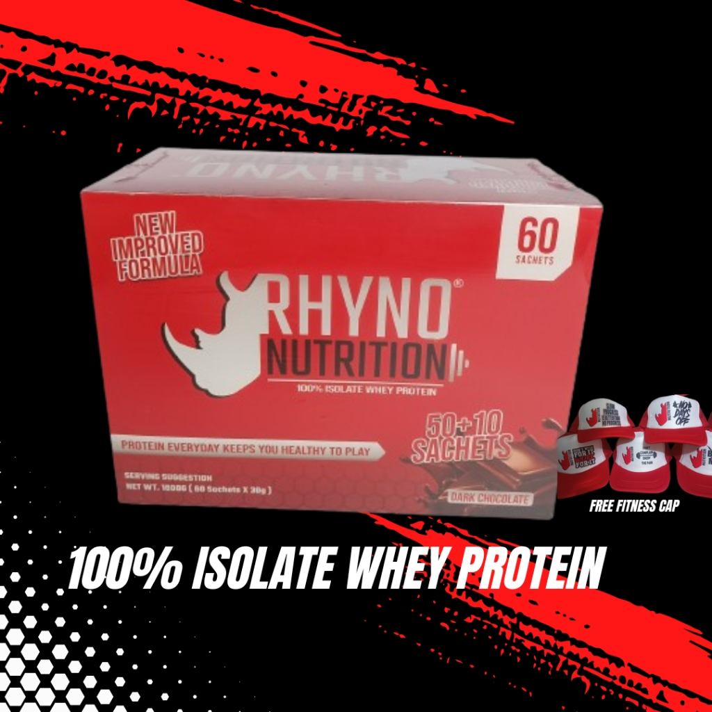 RHYNO NUTRITION 100% ISOLATE WHEY PROTEIN 50SACHETS + 10SACHETS WITH ...