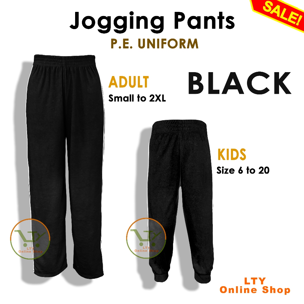 BLACK Jogging Pants P.E. Uniform 4 Kids - Adult Unisex Boys Girls P.E ...