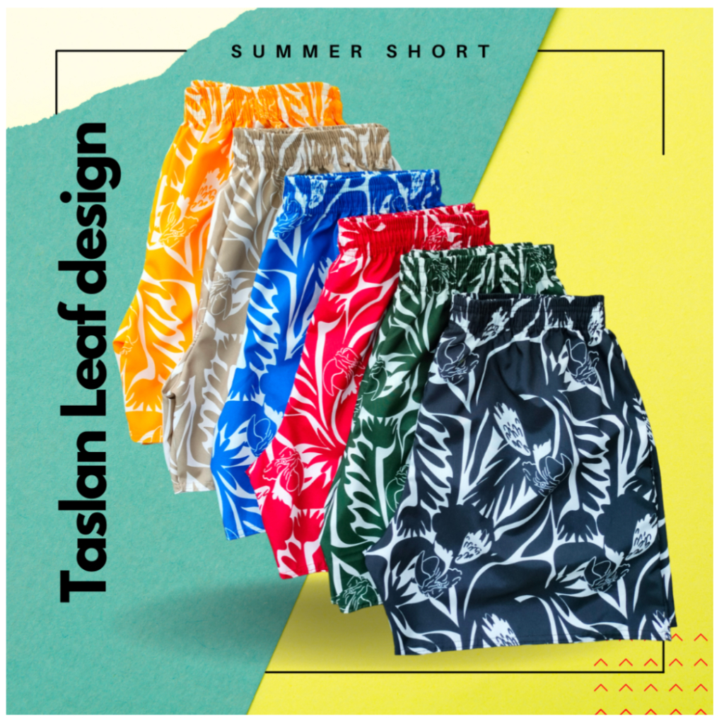 Trendy Leaf Design Print with Pocket Taslan Shorts for Men Unisex Fit ...
