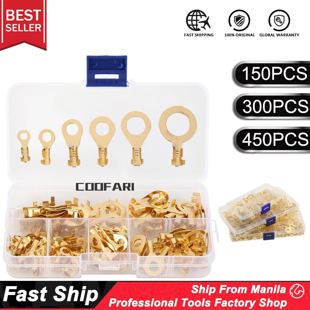 150/300pcs M3-M10 Ring Lugs Eyes Copper Crimp Terminals Cable Lug Wire ...