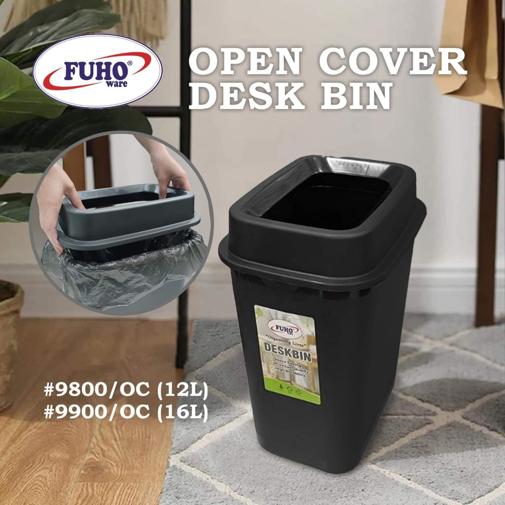 1 pc FUHO 12L Trash Bin with Open Cover Garbage Waste Basket #9800/OC ...