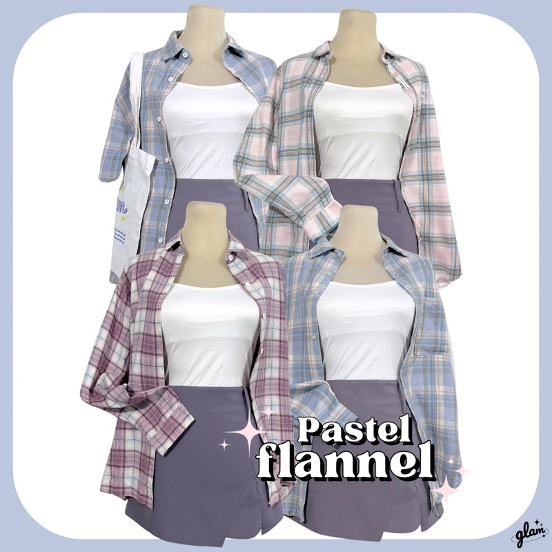 PASTEL FLANNEL shirt | rare light blue pink purple cotton checkered ...