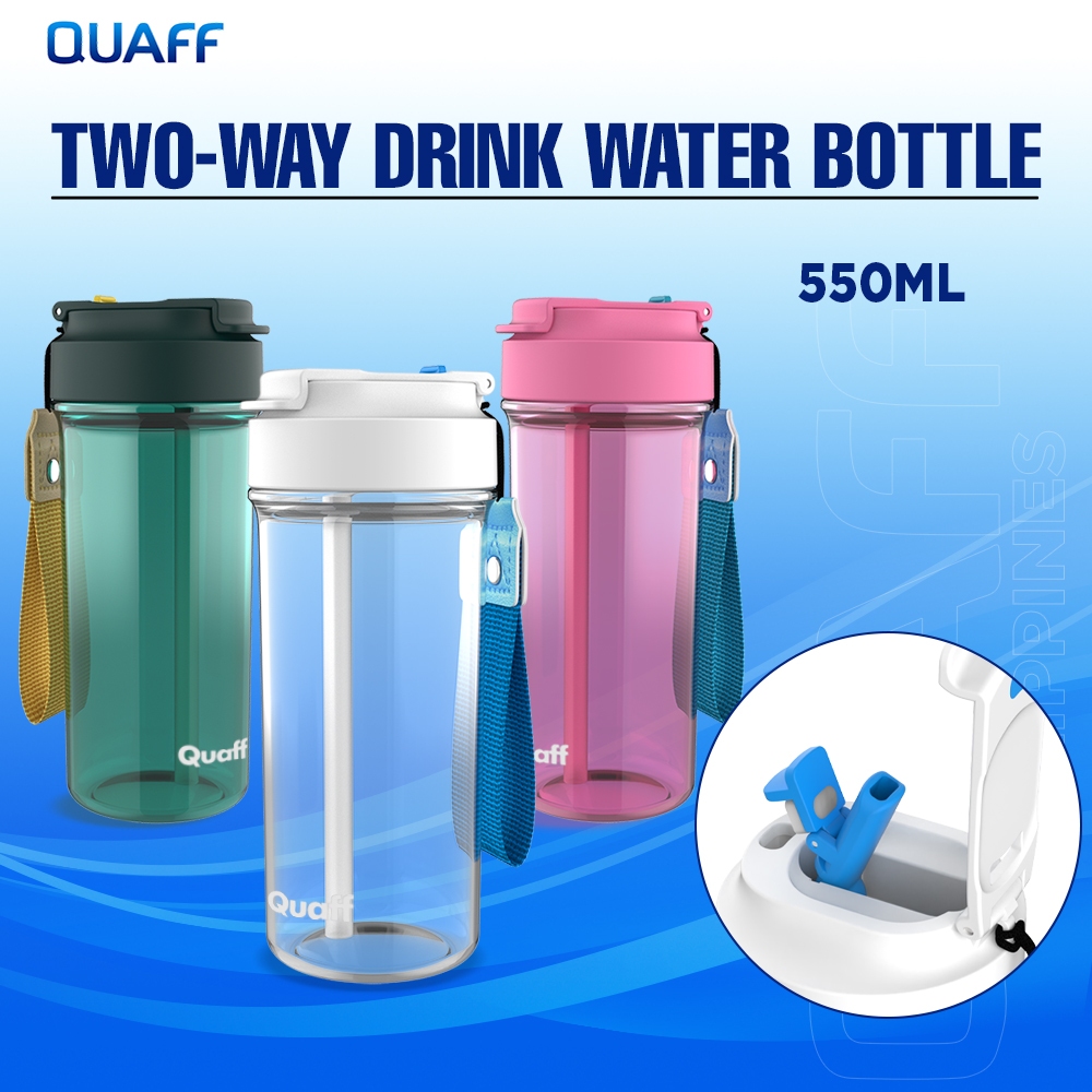 QUAFF 550ml Water Bottle with Strap Two-way Drinking Bottle Nozzle and Spout with Straw Bottle ...