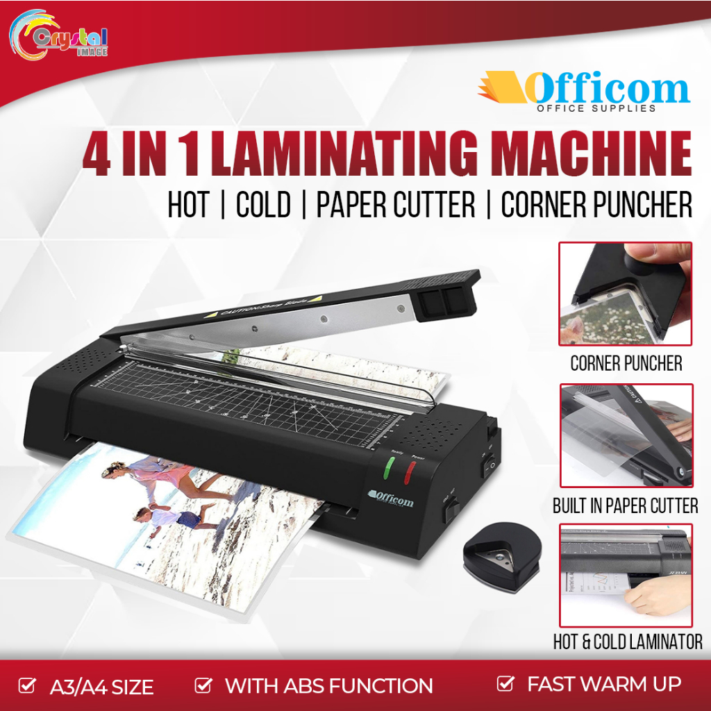 Officom 4 in 1 Laminating Machine with Paper Cutter A4 Size Laminator ...