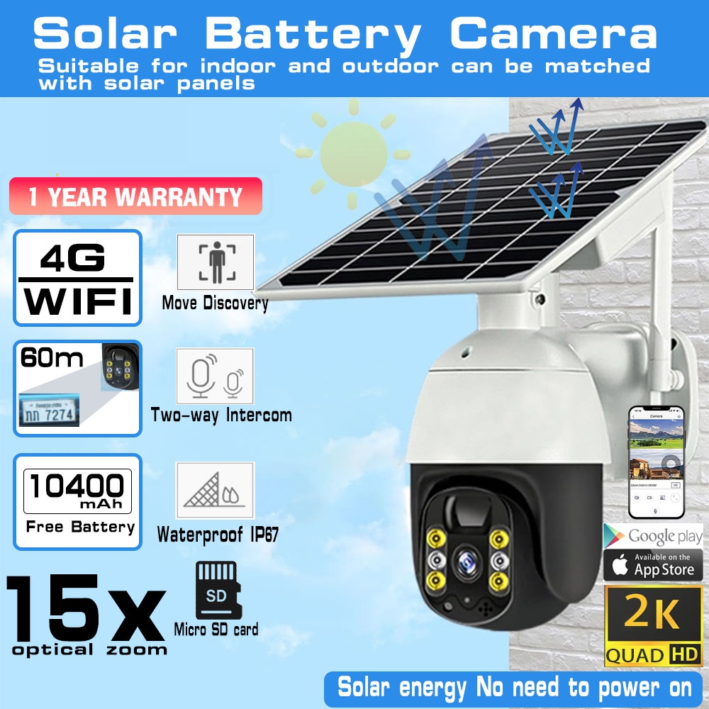Solar CCTV Camera WiFi/4G Sim Outdoor 5MP 360 PTZ Waterproof Security ...