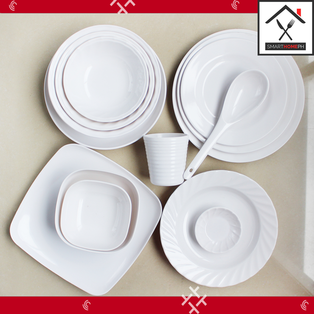 4pcs set White Melamine-ware Plates, bowls, cups, spoons/ plato ...