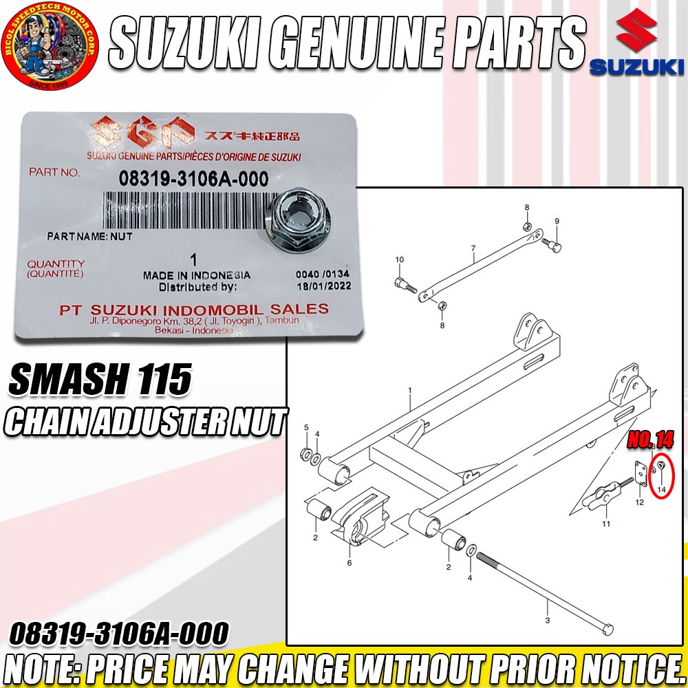 SMASH 115 CHAIN ADJUSTER NUT (SGP) (GENUINE: 08319-3106A-000) | Shopee ...