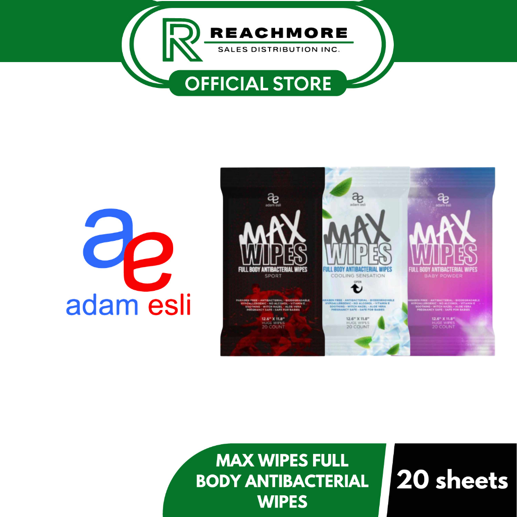 Adam Esli Max Wipes Full Body Antibacterial Wipes 20 Pulls | Shopee ...